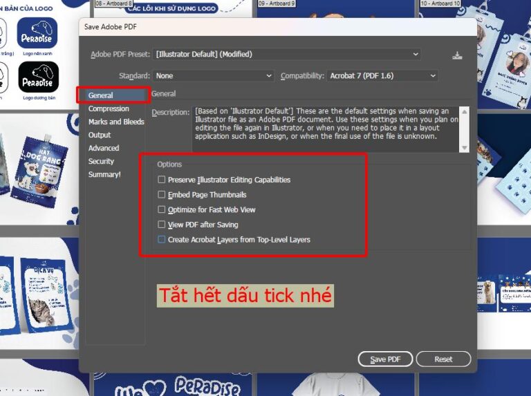Cách lưu file pdf dung lượng nhẹ trong Illustrator